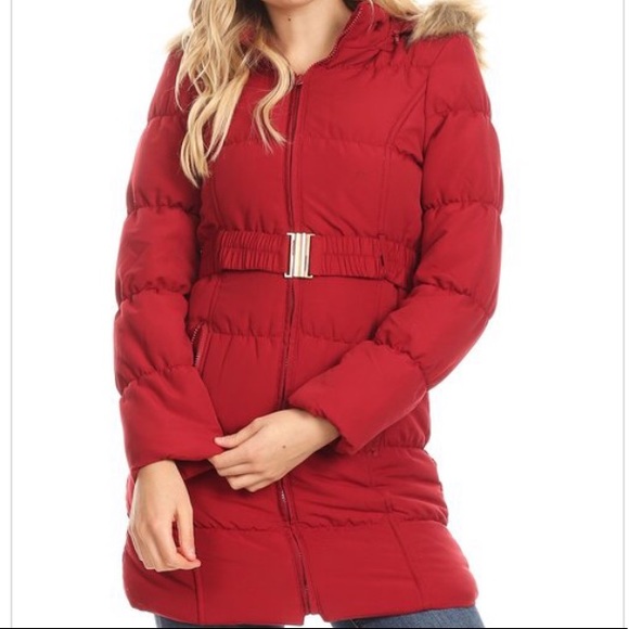 Jackets & Coats | Long Red Puffer Coat With Hood | Poshmark